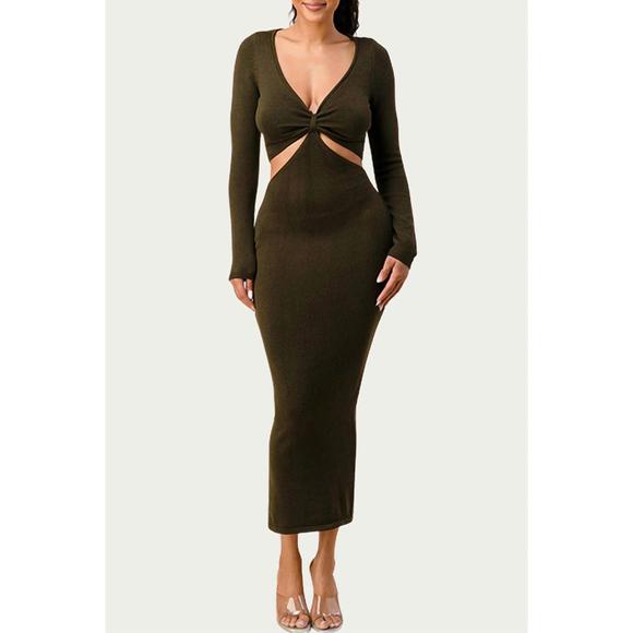 The Sang | Dresses | New The Sang Knit Cutout Maxi Dress In Olive ...